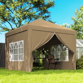 Outsunny skládací zahradní altán 3x3 m se 4 bočními díly, z oceli a oxfordské tkaniny khaki