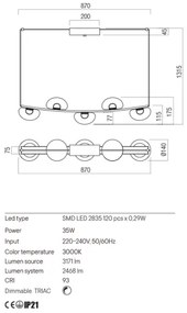 Redo 01-3244 - LED Stmívatelný lustr na lanku SINCLAIR LED/35W/230V CRI 93 IP21