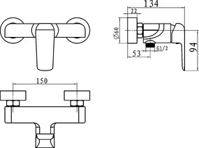 Novaservis Nobless Tina Sprchová nástěnná baterie bez příslušenství, černá, 38061/1,5