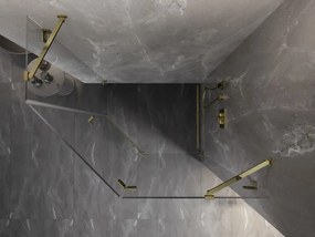 Mexen Lunar, výklopný pětiúhelníkový sprchový kout pravý 90 x 80 cm, 8mm čiré sklo, zlatý profil, 831-090P-080L-50-00-P