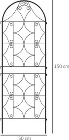 Kovová mřížka sada 2 nerezových podpěr pro popínavé rostliny 50x150 cm černá