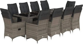 11dílný zahradní bistro set s poduškami šedý polyratan 3277262