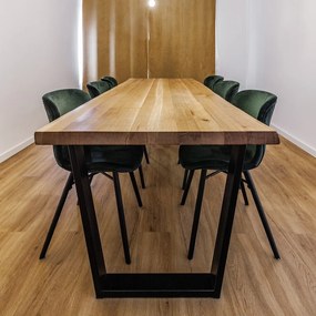 KULHÁNEK Designový stůl s rustikální hranou a zkosenou podnoží Velikost desky: 180x80 cm, Odstín podnože: černá s jemnou strukturou - JS RAL 9005
