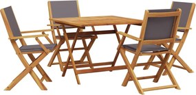 5dílný zahradní jídelní set antracitový textil a masivní dřevo 3281833
