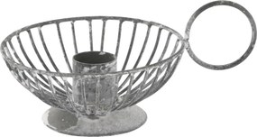 Šedý antik kovový svícen na úzkou svíčku Chamberstick – 13*9*6 cm / Ø 2cm