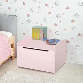 HOMCOM Dětské úložné boxy na hračky, rozměry 60L x 40W x 48H cm, s plynovým vzpěrem, MDF, růžová
