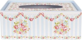 Modrý kovový obal na kapesníky s květy růží Rossai - 23*13*10 cm