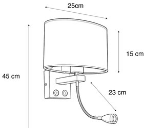 Nástěnná lampa mosazná s oválným lněným stínítkem bílým 25 cm - Brescia Combi