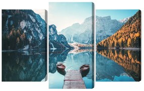 Vícedílný obraz Jezero Braies V Italských Dolomitech 3D Nedostatek Nedostatek Přírodní plátno 90x60