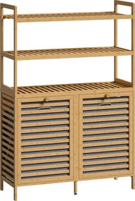HOMCOM bambusová skříňka do koupelny s koši na prádlo – 3patrové úložiště se 2 odnímatelnými látkovými koši, 80 × 30 × 118 cm, dub