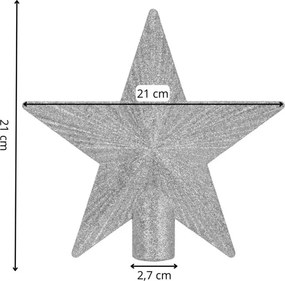 Hvězda na stromeček 21 cm třpytivá stříbrná, vánoční ozdoba