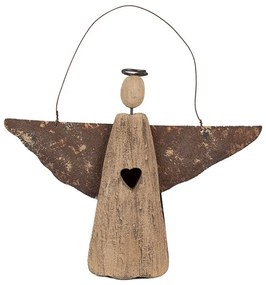 Dekorace závěsný dřevěný anděl Antique se srdíčkem - 8*2*14/18 cm