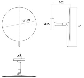 Emco Cosmetic mirrors Pure - Nástěnné kulaté holící a kosmetické zrcadlo, Ø 190 mm, 3 zvětšovací sklo, černé 109413306