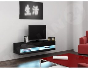 TV stolek Zigo New 140, Osvětlení: osvětlení LED - bílé, Barva: černý / černý lesk