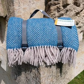 Pikniková vlněná deka Polo Herringbone Teal 183 x 150 cm Tweedmill