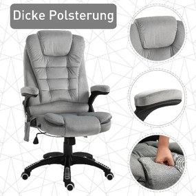 Masážní kancelářské křeslo Vinsetto ergonomické výškově nastavitelné s PU kolečky v šedé barvě pro pohodlnou práci a relaxaci | Aosom.de