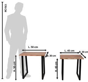 Set 2ks odkládací stolek kovové nohy a dřevěná deska – 50x30x50 / 45x30x45 cm