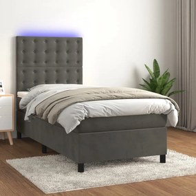 Box spring postel s matrací a LED tmavě šedá 90x200 cm samet 3136342
