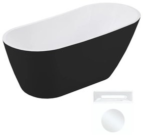 Besco Akrylátová volně stojící vana Melody BW Matt 150x80 (170x80) Barva: Bílá/černá, Rozměry (cm): 170x80, Typ a barva výpustě: Click-Clack s přepadem, černá