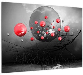 Obraz červených abstraktních koulí (70x50 cm)