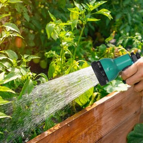 Zavlažovací cívka Outsunny s hadicí 25 m, 180° otočný box, montáž na zeď, automatické navíjení hadice, sprcha se 7 funkcemi, Zelená+Šedá
