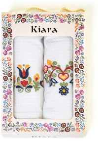 Utěrky KIARA 133 vaflové vyšívané, dárkové balení, folklór, bílá, 2 kusy 50x70cm