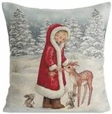 Vánoční povlak na polštář 45x45 Paní Santa Clausová šedá červená tapiserie 6129 Eurofirany
