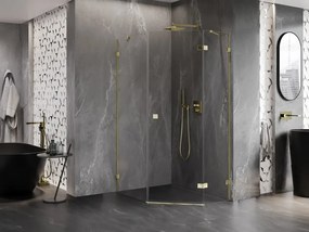 Mexen Lunar, výklopný pětiúhelníkový sprchový kout pravý 90 x 100 cm, 8mm čiré sklo, zlatý profil, 831-090P-100L-50-00-P