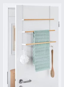 Zeller Present Věšák na ručníky na dveře, bílý kov, bambus, 51 x 13 x 56 cm