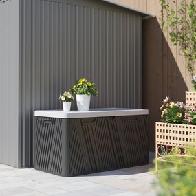 Outsunny 380L zahradní úložná lavice s plynovým pístem a 2 bočními držadly, voděodolná HDPE zahradní úložná sedačka, UV ochrana, 115x60x60 cm, černá …