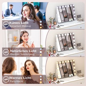 HOMCOM LED kosmetické zrcadlo, 3 světelné režimy, stmívatelné, dotykové ovládání, USB, 62,5 x 49,5 cm, bílé