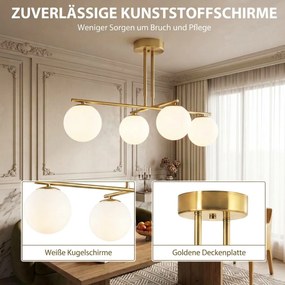 HOMCOM Moderní závěsná lampa se 4 kulatými stínidly, výškově nastavitelné a otočné o 350°, bílé