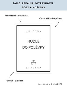 NUDLE DO POLÉVKY  – průhledná samolepka na dózu, základní písmo, 6 x 8 cm | DomaLEP