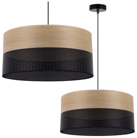 Light Home Závěsné svítidlo Wood, 1x dýha zlatý dub/černé plastové stínítko, (fi 44cm)