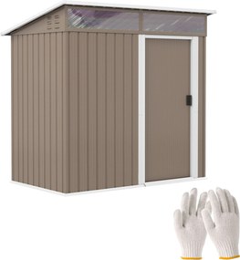 Zahradní domek Outsunny 1,9 m² 195x122x182 cm s posuvnými dveřmi, okny, zpevněnou základnou (podlaha NENÍ součástí) pro terasu a patio, hnědý | Aosom