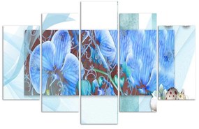 Obraz na plátně pětidílný Orchidejová abstraktní modrá - 200x100 cm