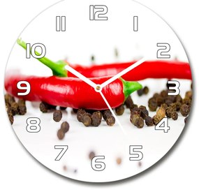 Wallmuralia Skleněné hodiny kulaté Chilli a pepř fi 30 cm