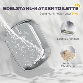 PawHut nerezová krytá kočičí toaleta s víkem — velký vrchní/přední vstup, kovová lopatka a sáček proti zápachu, odolná vůči zápachu, snadné čištění, …