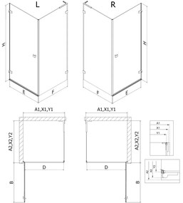 Mexen Lunar-B L výklopný sprchový kout pravý 100 x 70 cm, čiré sklo, broušená ocel, 832L-100-070-97-00-P