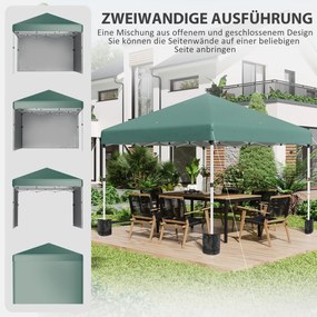 Faltpavillon, 2 Seitenwände, höhenverstellbar, mit Transporttasche, rostfreies Stahlgestell, 3 x 3 m, Grün