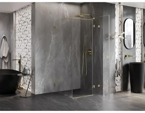Mexen Lunar T, výklopný sprchový kout pravý 110 x 110 cm, 8mm čiré sklo, zlatý kartáčovaný - 834T-110-110-55-00-P