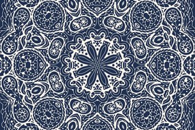 Samolepící tapeta bílá Mandala na modrém pozadí