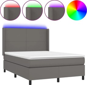 Box spring postel s matrací a LED šedá 140x200 cm umělá kůže 3139269