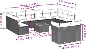 13dílný zahradní sedací souprava s poduškami černý polyratan 3223914