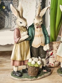 Dekorace králičí taťka s mamkou držící ptáčka - 15*8*26 cm