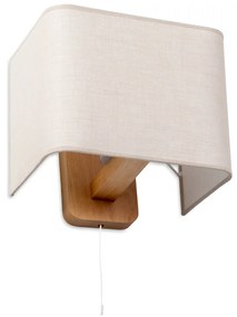 Light for home - Dřevěné nástěnné svítidlos vypínačem na šňůře v jasném provedení a lněným béžovým stínidlem 60101 "HOTEL", 1x40W, E27, Přírodní buk
