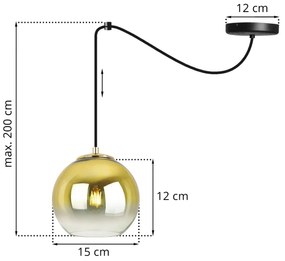 Závěsné svítidlo BERGEN GOLD SPIDER, 1x zlaté/transparentní skleněné stínítko (fi 15cm)