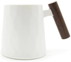 Porcelánový hrnek s dřevěnou rukojetí White Facette, 400 ml – matný, bílý