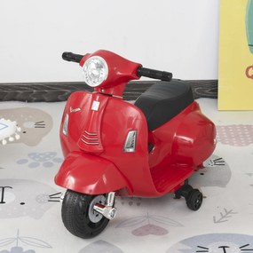 HOMCOM VESPA elektrická motorka dětská motorka elektrické vozidlo 18-36 měsíců 3 km/h LED světlo zvuk PP plast kov červená 66,5 x 38 x 52 cm