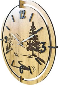 Dřevěné nástěnné hodiny s motivem lesa - moderní design | SENTOP HDF0700-ruky-silver